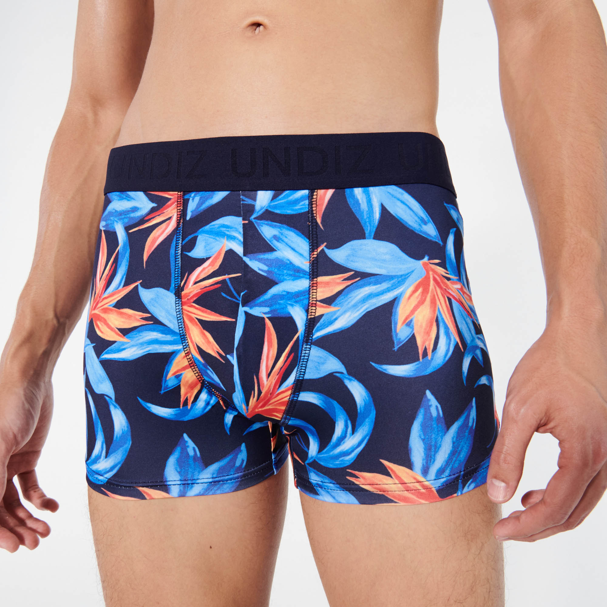 Tropical print microfibre boxer shorts - navy blue - Undiz